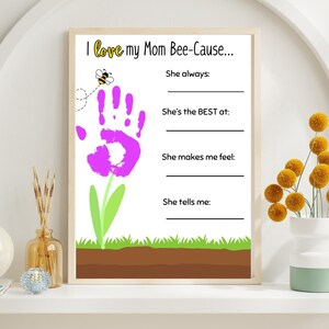 Mothers Day Handprint Sign, I Love My Mom Because, Mothers Day Craft ...
