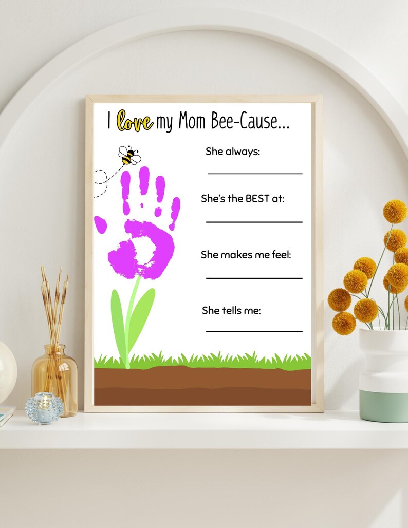 Mothers Day Handprint Sign, I Love My Mom Because, Mothers Day Craft ...