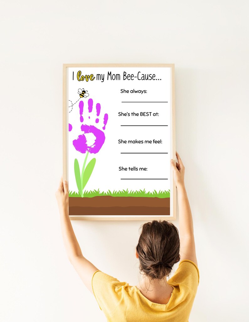 Mothers Day Handprint Sign, I Love My Mom Because, Mothers Day Craft ...