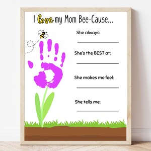 Mothers Day Handprint Sign, I Love My Mom Because, Mothers Day Craft ...