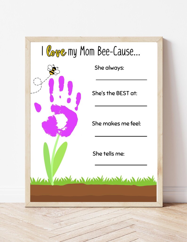 Mothers Day Handprint Sign, I Love My Mom Because, Mothers Day Craft ...