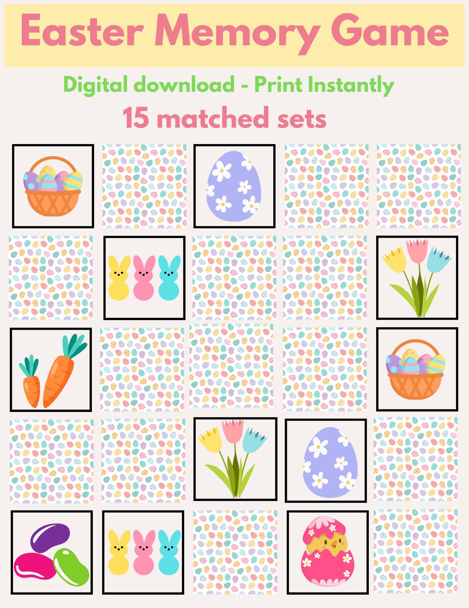 Fun Kids Matching Game Printable, Memory Match Activity for Easter ...