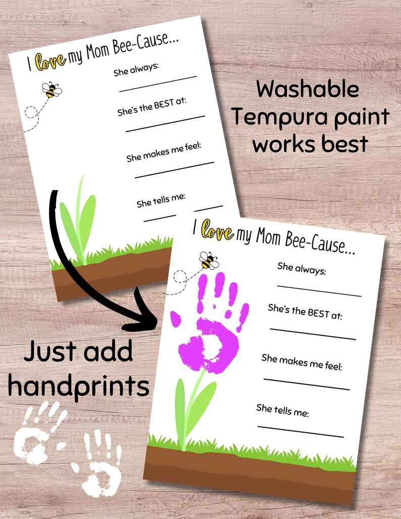 Mothers Day Handprint Sign, I Love My Mom Because, Mothers Day Craft ...