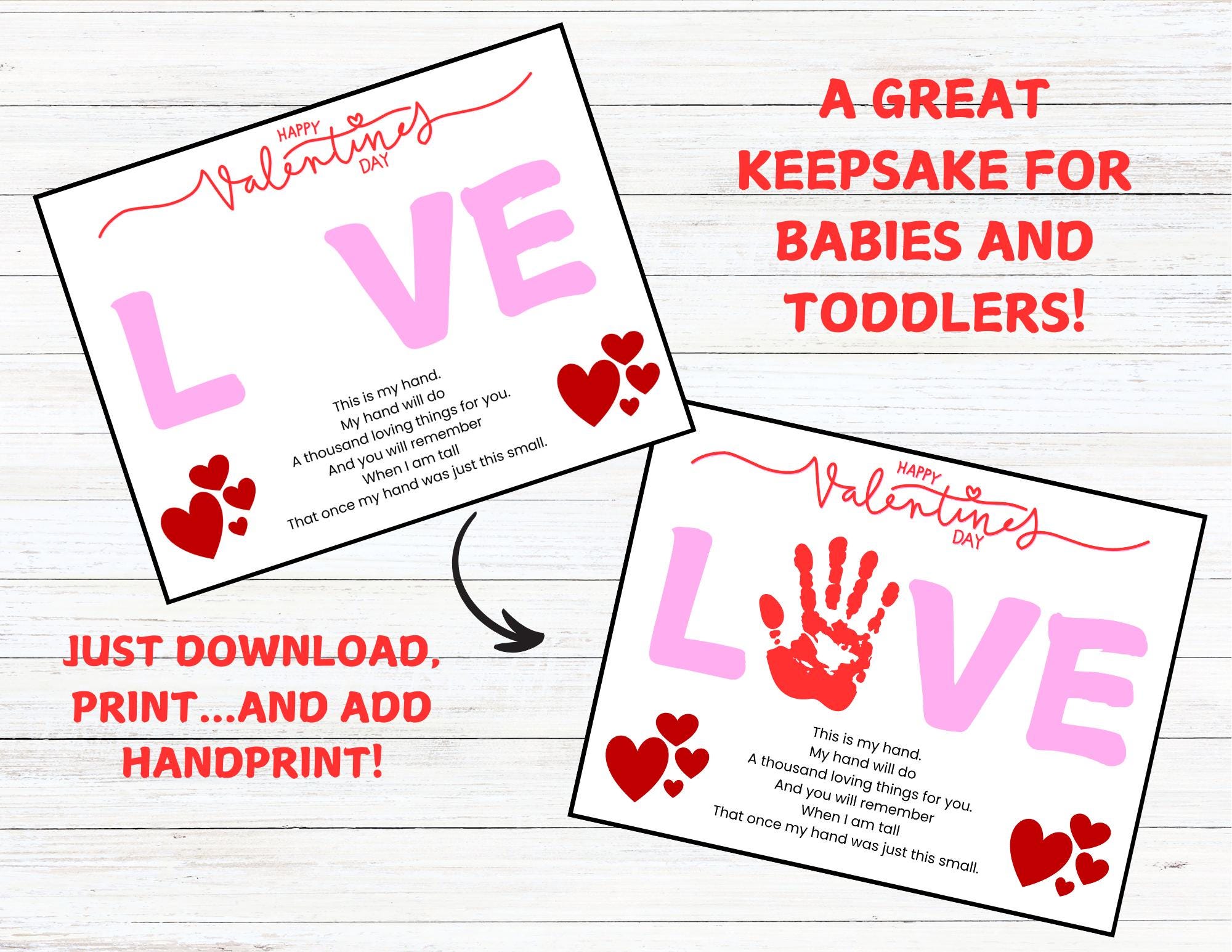 Valentines Day Handprint Craft Love, Kids Keepsake Art, Printable Heart ...