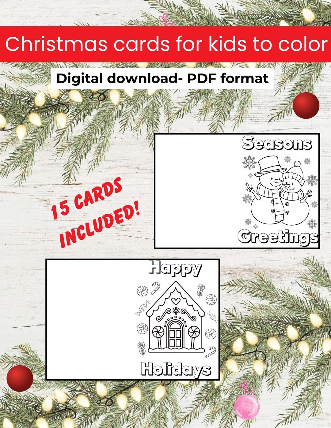 Christmas Holiday Cards, Printable Holiday Cards, Color Your Own ...