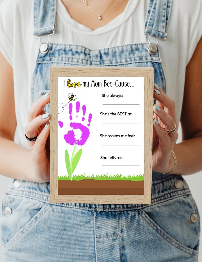 Mothers Day Handprint Sign, I Love My Mom Because, Mothers Day Craft ...