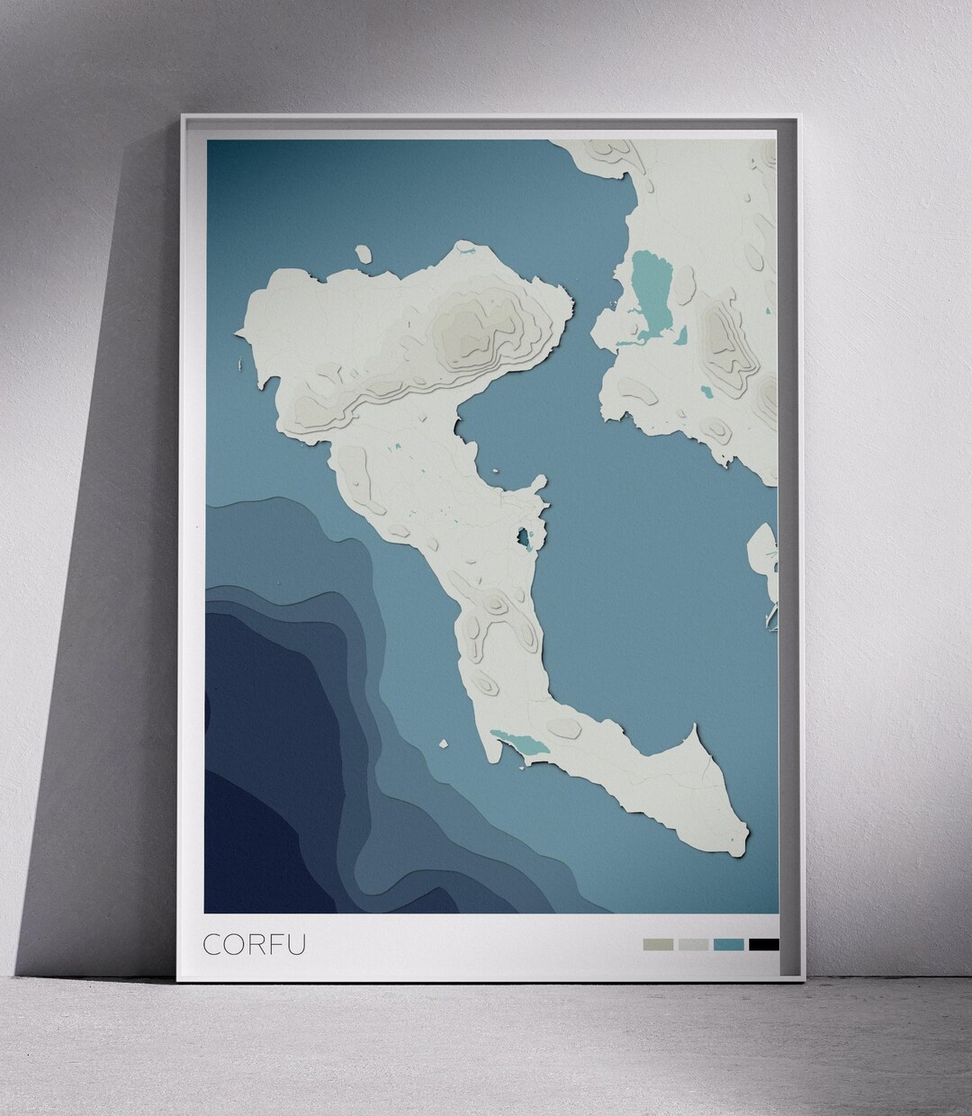 Corfu Island Map Print: Topographic Coastal Wall Art (digital Download ...
