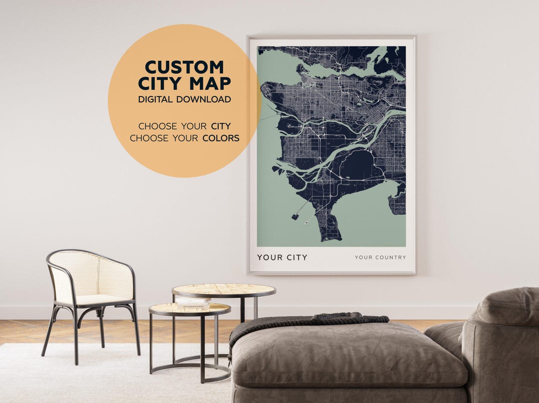 Custom City Map: Personalized Modern Printable Wall Art (digital ...