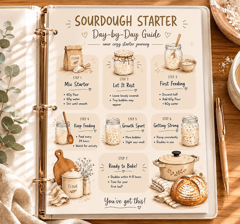 Sourdough Starter Day-by-day Guide | Beginner Farmhouse Printable ...