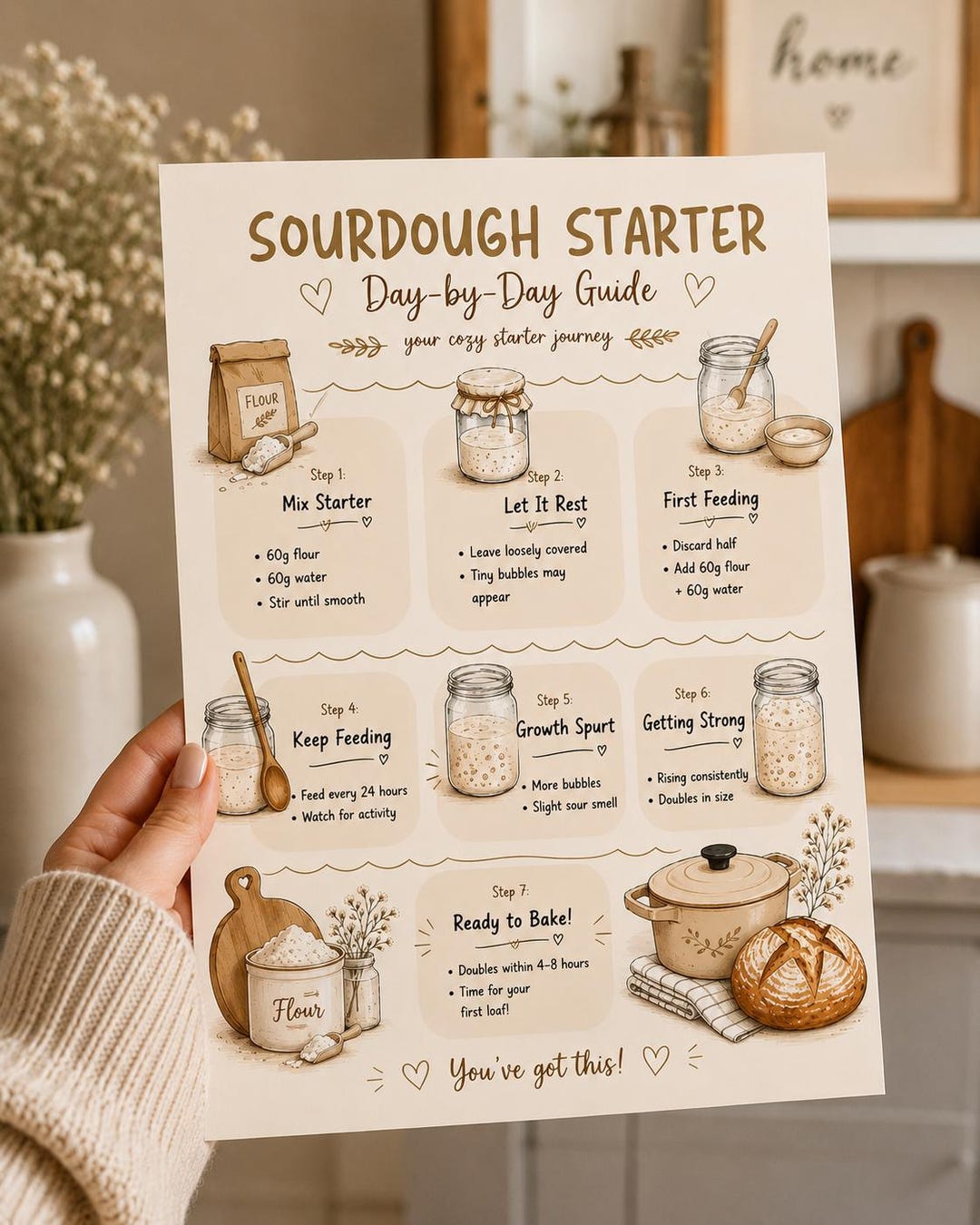 Sourdough Starter Day-by-day Guide | Beginner Farmhouse Printable ...