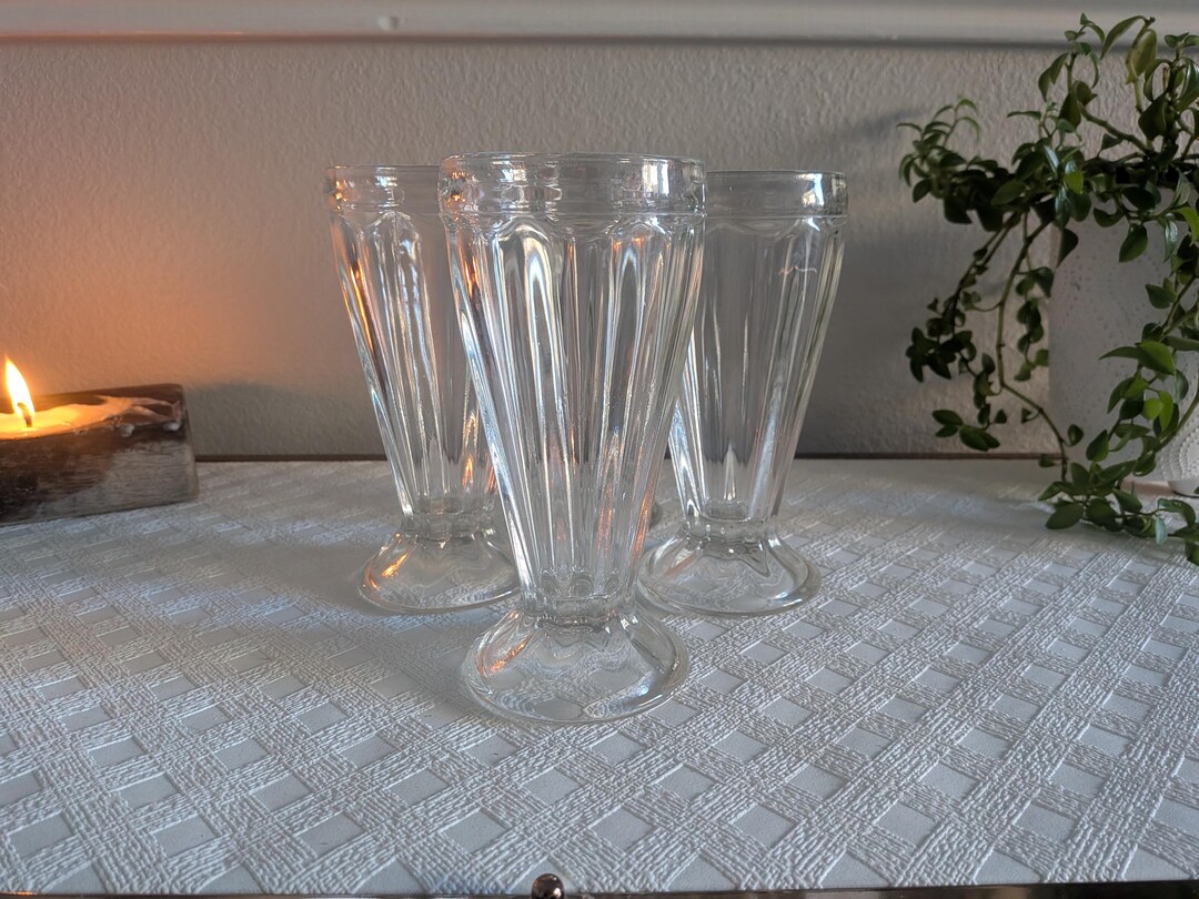 Vintage Crisa 7" Tall Footed Milkshake Glasses | Soda Fountain Parlor ...