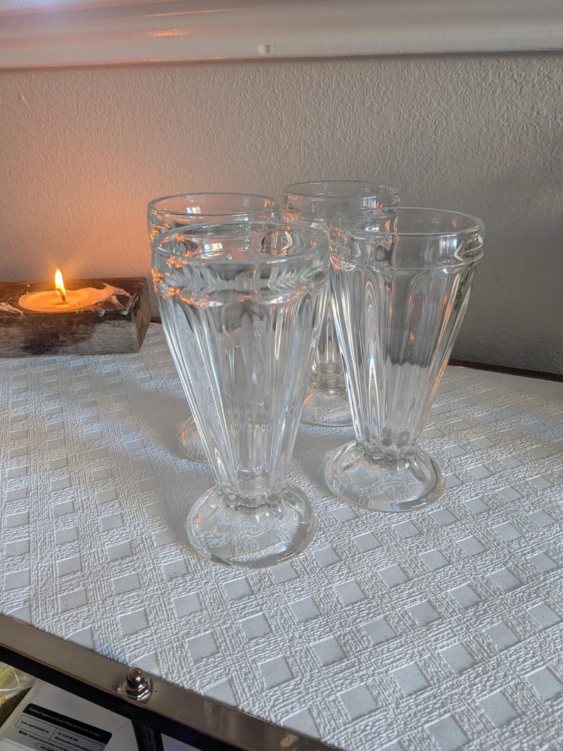 Vintage Crisa 7" Tall Footed Milkshake Glasses | Soda Fountain Parlor ...