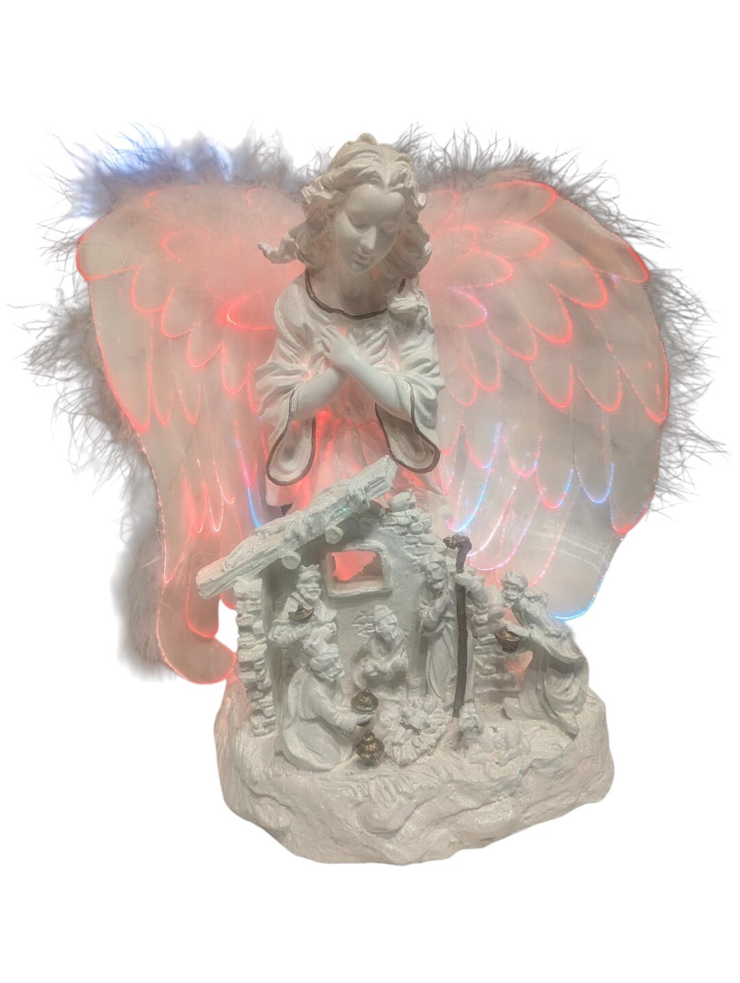 Vintage Kirkland's Fiberoptic Light up Angel Watching Over Baby Jesus ...