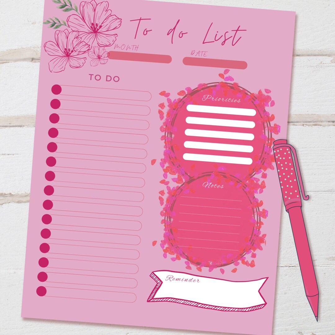 Cute Pink Flower Daily Planner To-do List PDF - Etsy