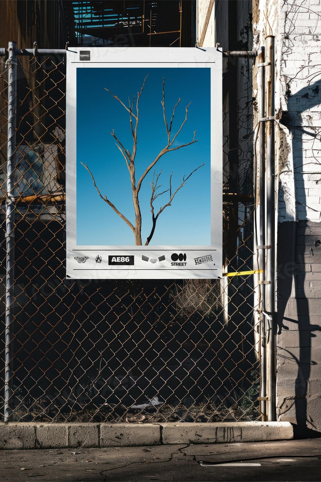Gum Tree Print, Solitary Dead Gum Tree in a Canvas of Blue Gradients ...