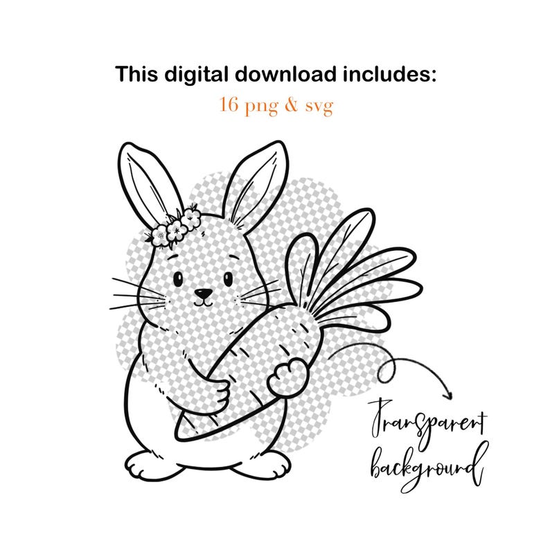 Easter Bunny Line Art Clipart Set, Spring Animals Coloring Pages(png ...