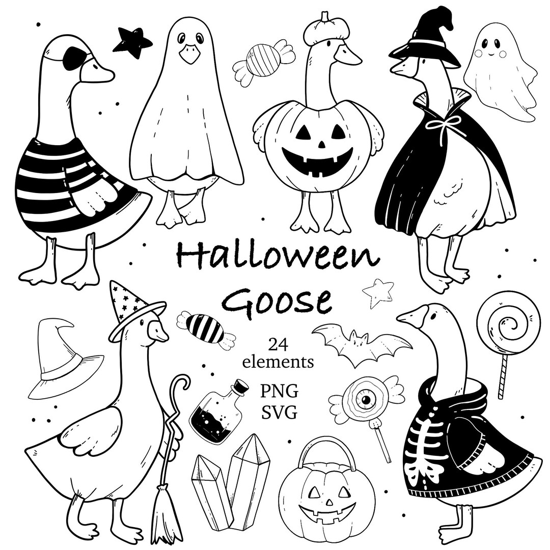 Halloween Silly Goose Clipart, Geese in Costume PNG SVG, Funny Doodles ...