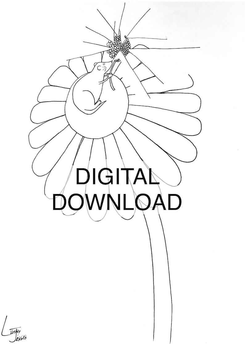 Mouse Holding Flower Drawing Digital Download - Etsy