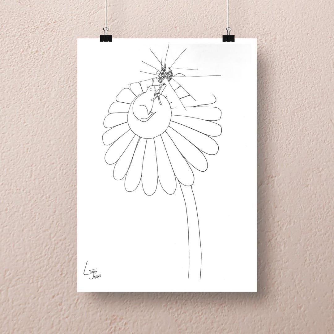 Mouse Holding Flower Drawing Digital Download - Etsy