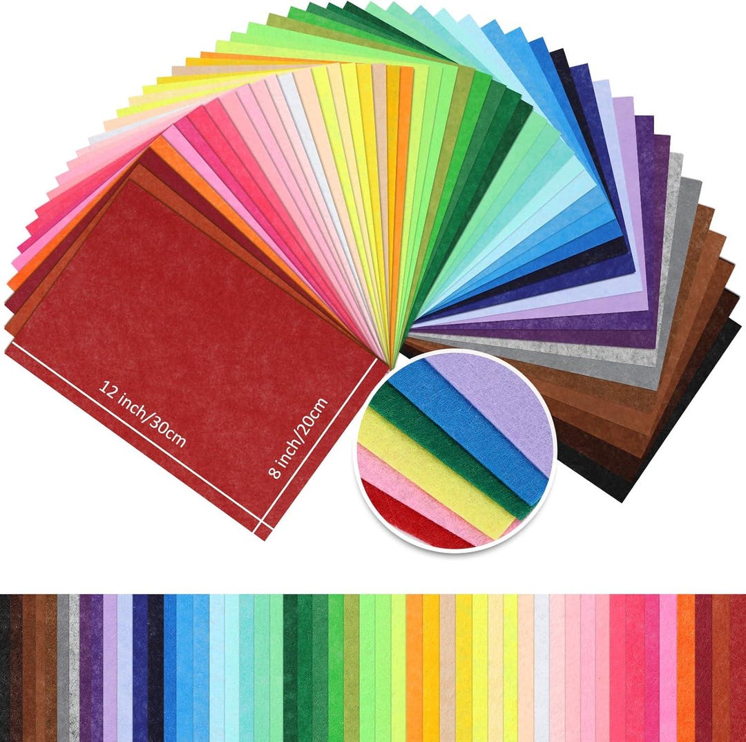 50pcs Thin Felt Fabric Sheets, Assorted Colors Stiff Felt Sheets for ...
