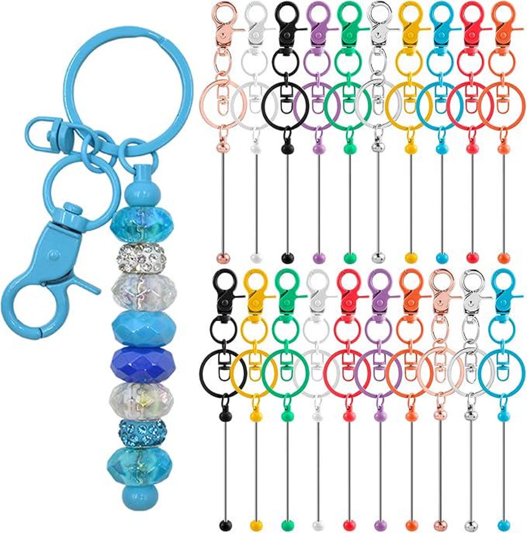 20 Pieces Beadable Keychains Bars - DIY Multicolor Blank Beadable ...