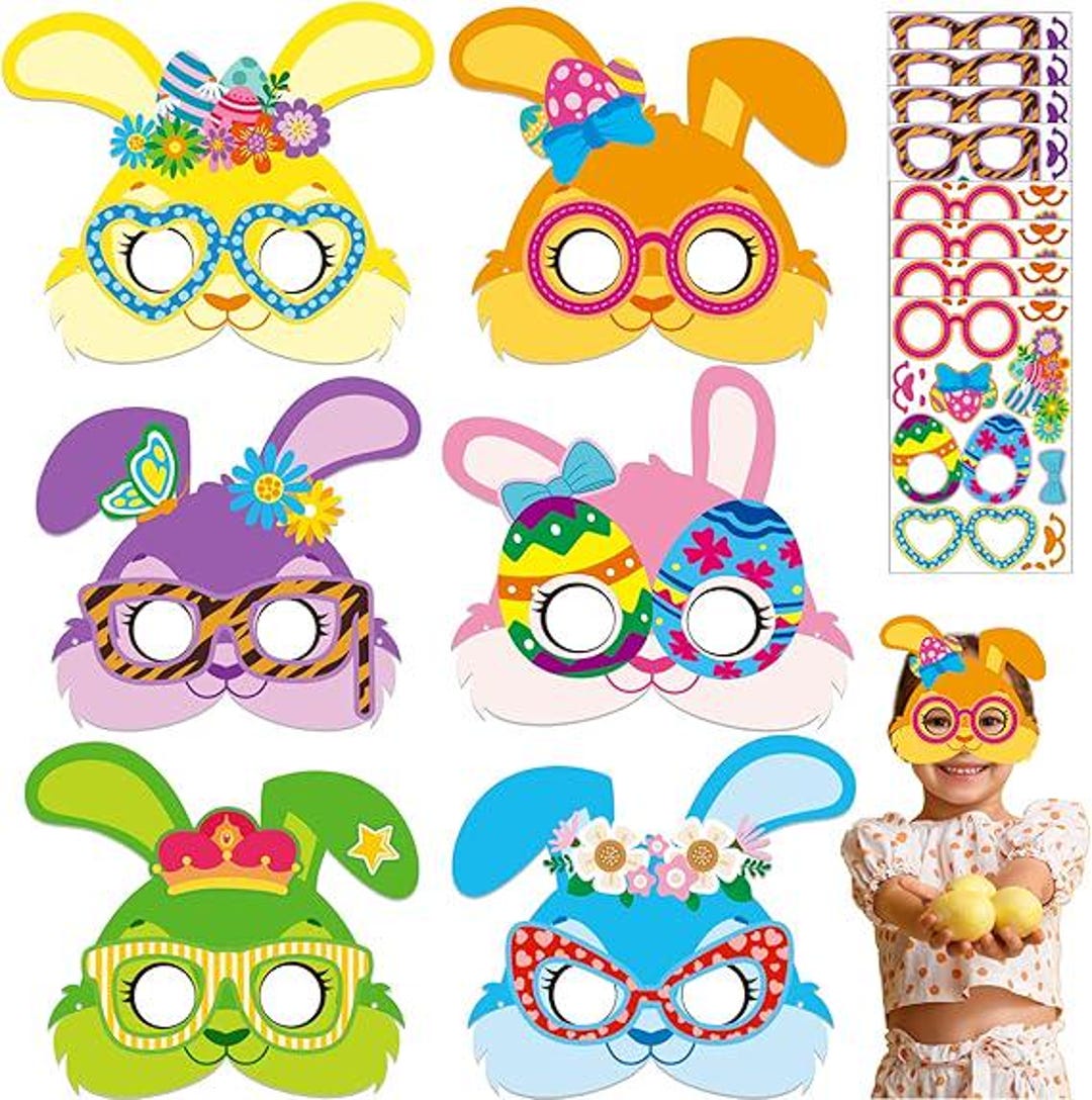 24 Packs Easter Bunny Mask Craft Kit for Kids, Make Your Own Easter DIY ...