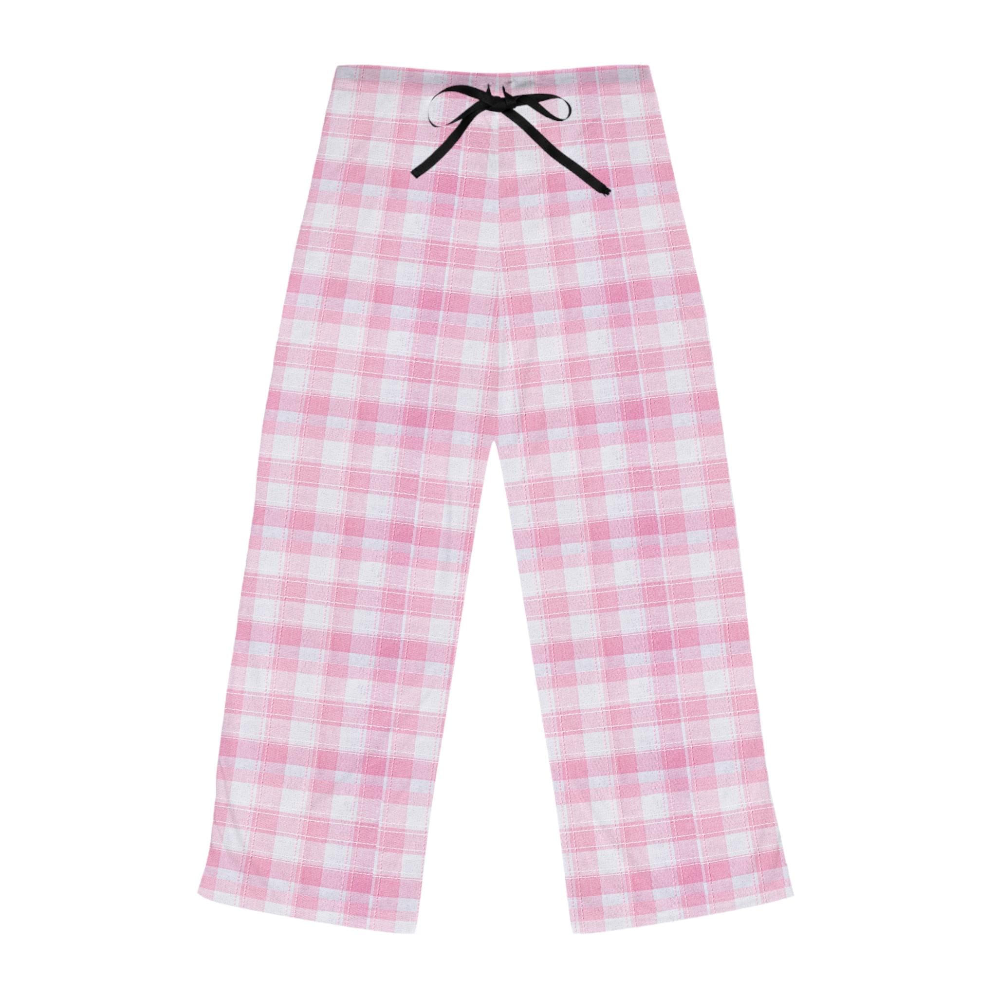 Pink and White Plaid Pajama Pants for Women, Soft Lounge Pants, Cozy ...