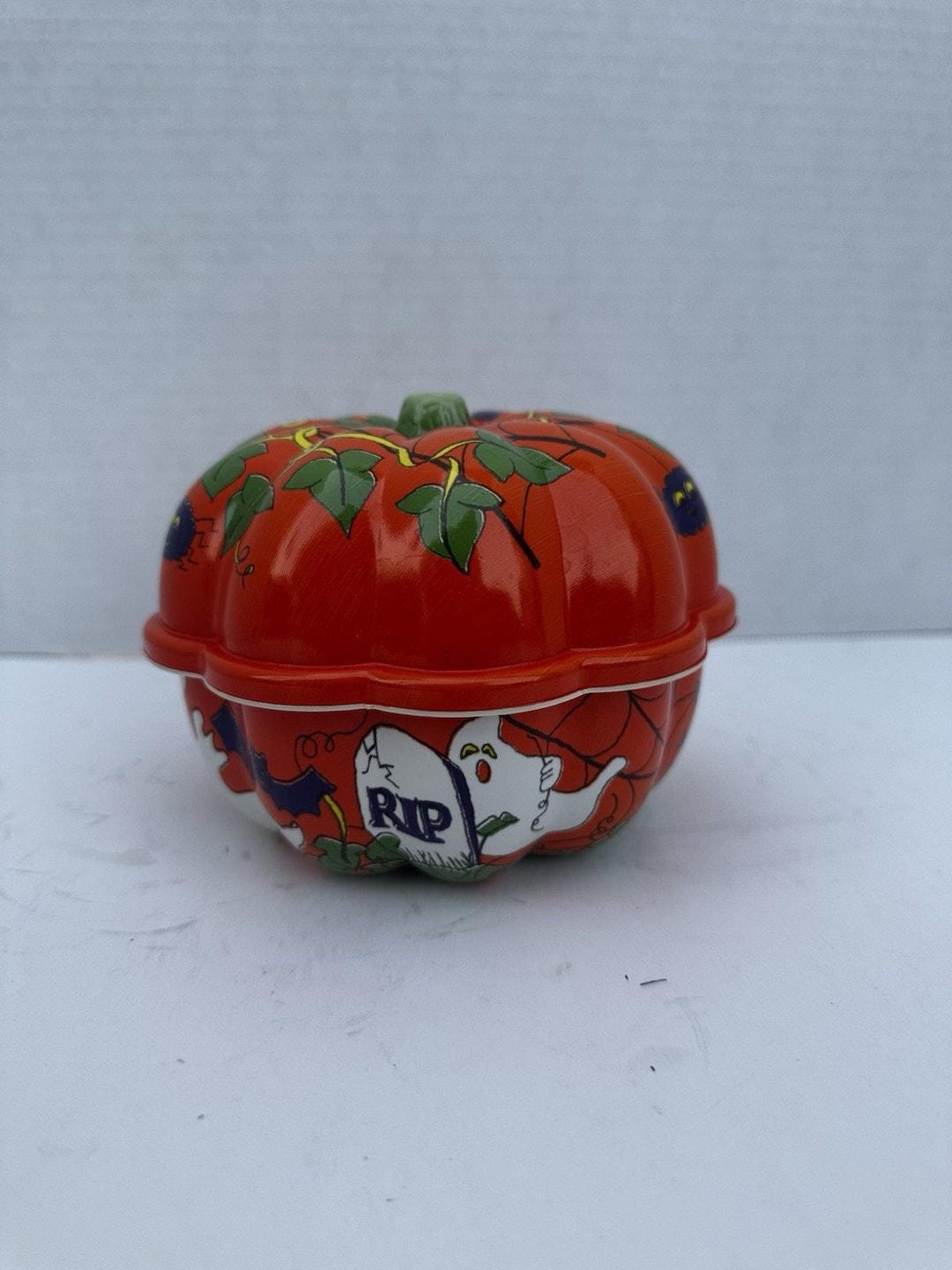 Vintage 1990s Plastic Halloween Pumpkin Container Ghosts Spider Pumpkin ...