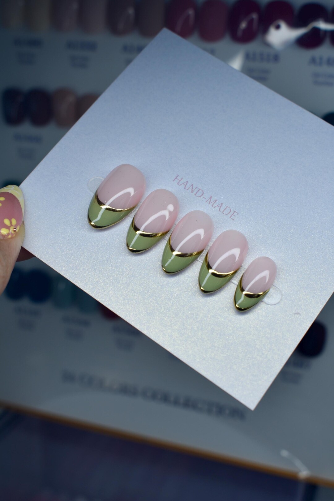 Handmade Golden Sage Press-on Nails – Green & Gold Almond - Etsy