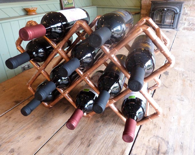 Copper Hanging Wine Rack. Modern Wall Mounted Copper Pipe Wine Bottle ...