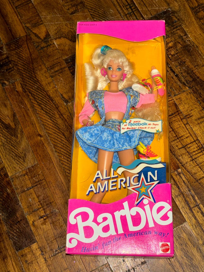 Vintage Barbie 1990 All American Doll by Mattel 9423 Reebok Shoes ...