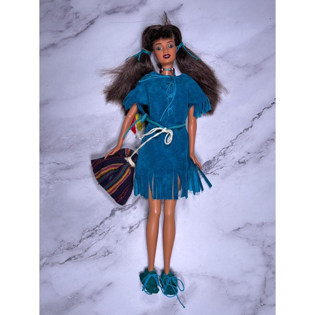 Native American Indian Barbie Doll Blue Turquoise Feathers Bag Shoes - Etsy