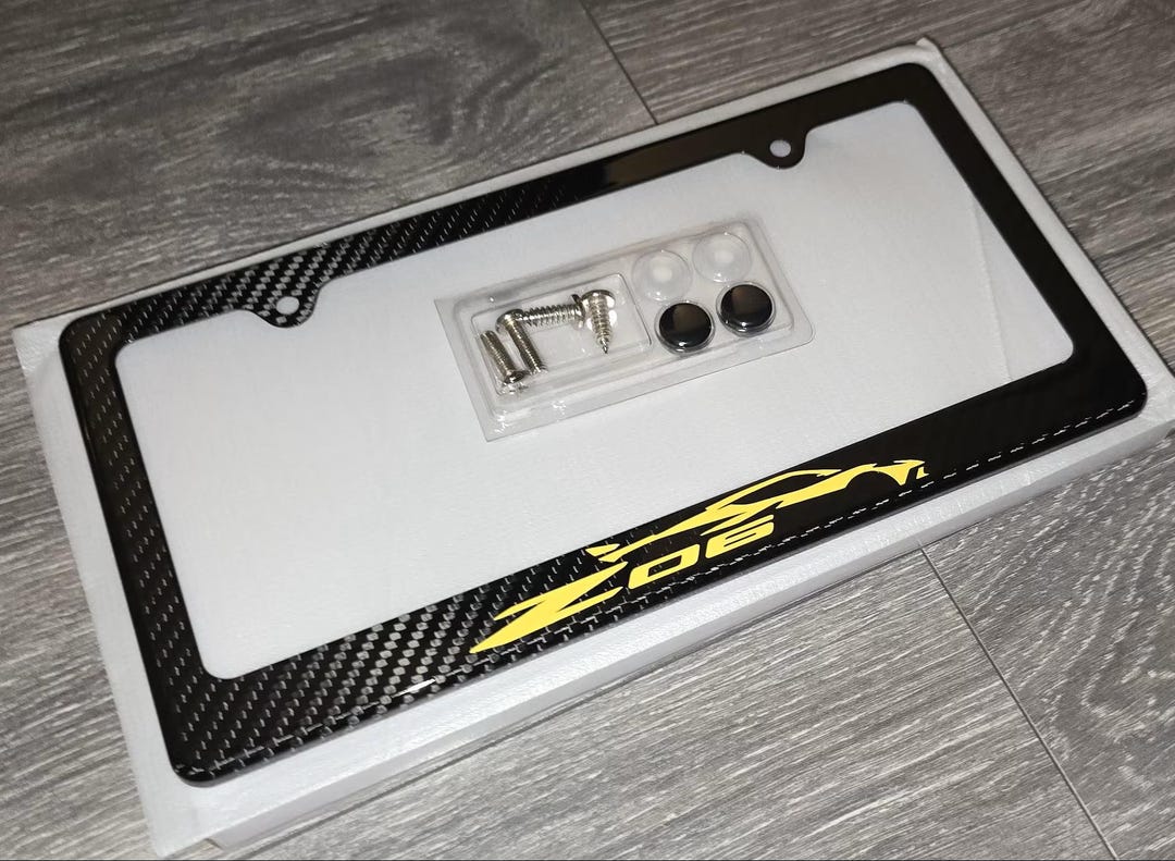 Yellow Z06 C8 Corvette Carbon Fiber License Plate Frame W/ Screws and ...