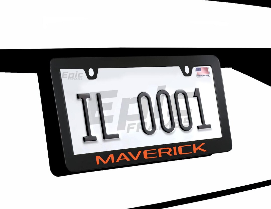 Orange Maverick Truck License Plate Frame Premium Anti-rust Black Metal ...