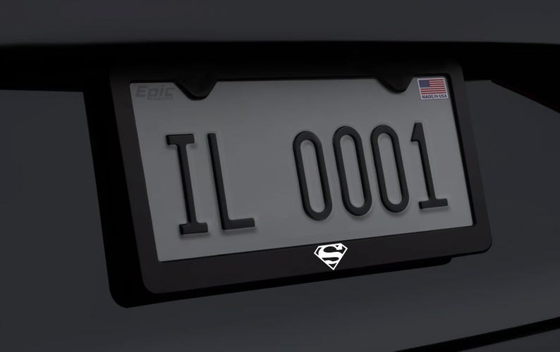 Reflective SUPERMAN Logo License Plate Frame Black Stainless Steel ...