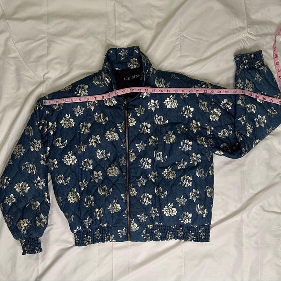 Ice Nine 1980s Vintage Quilted Floral Metallic Bomber… - Gem