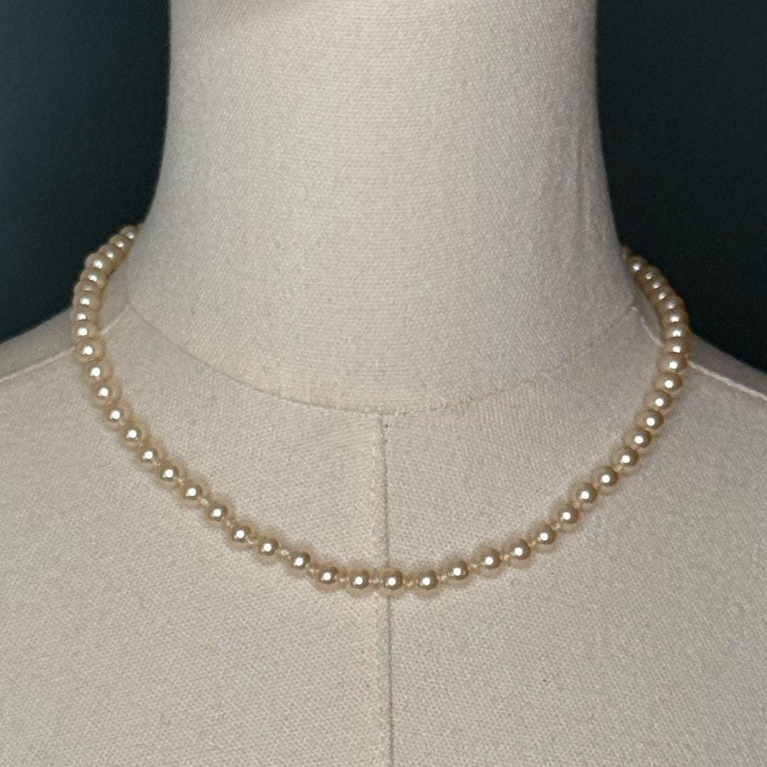 Vintage 1960s Japan Majorca Pearls Necklace Faux Pearl Choker 16” Gold ...
