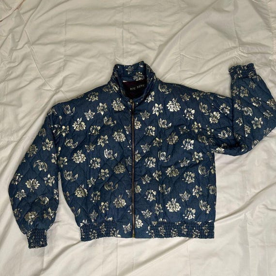 Ice Nine 1980s Vintage Quilted Floral Metallic Bomber… - Gem