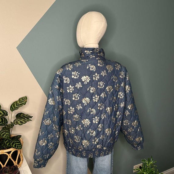 Ice Nine 1980s Vintage Quilted Floral Metallic Bomber… - Gem