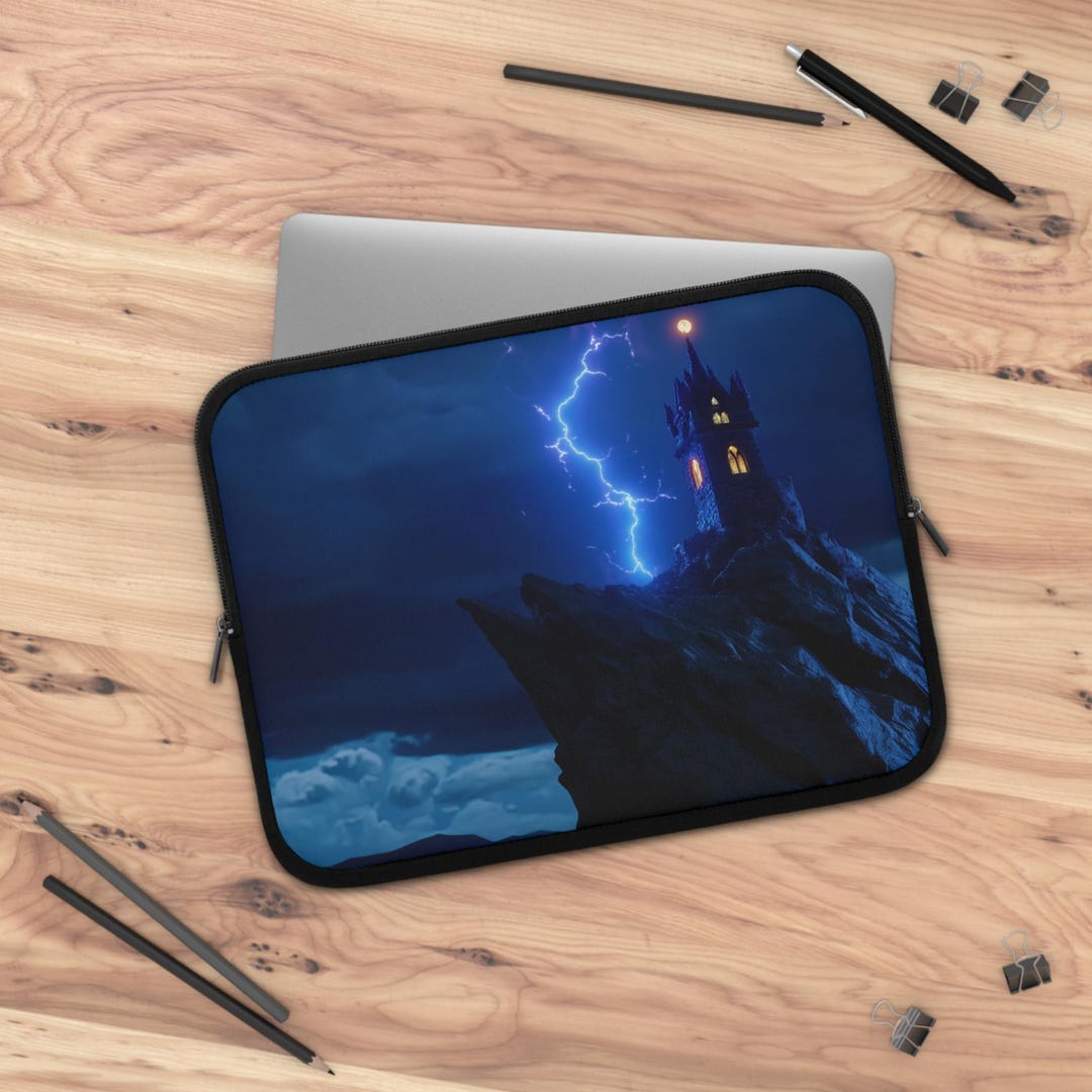 Wizard Tower Laptop Sleeve, Hilltop Tower, Dark Sky, Jagged Cliff ...
