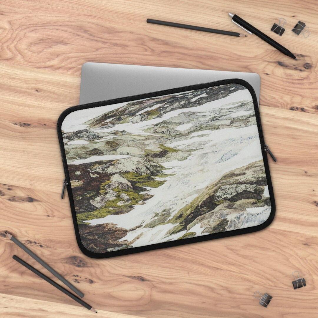 Frozen Tundra Laptop Sleeve, Snow Patches, Winter, Muted Greens ...