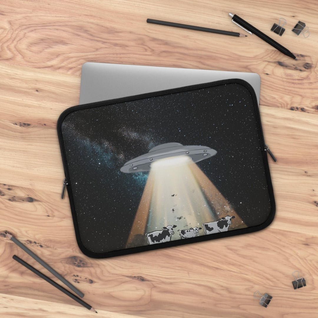 Cow Abduction Laptop Sleeve, UFO iPad Sleeve, Alien Tablet Pouch ...