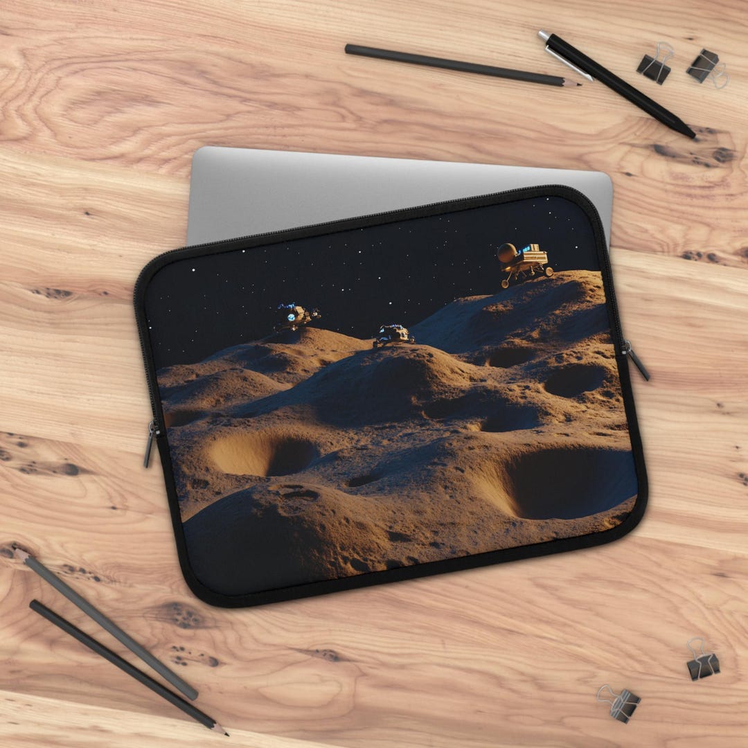 Moon Exploration Laptop Sleeve, Moon Rover Landscape iPad Sleeve, Moon ...