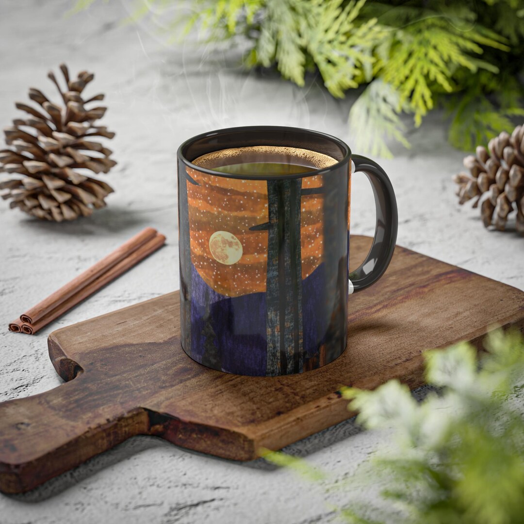 Mystical Mug, Engraved Nighttime Forest Scene, Serene Atmosphere ...