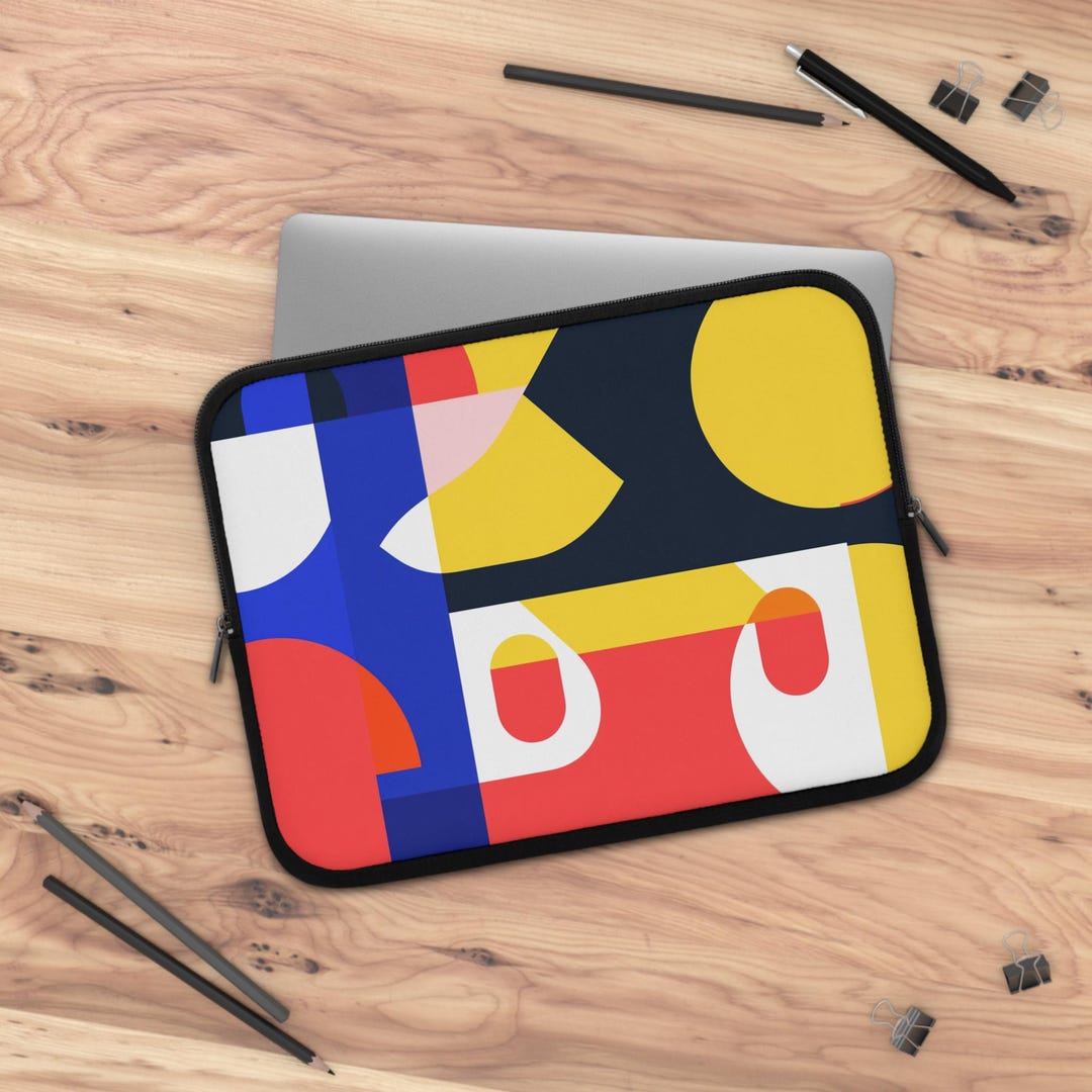 Geometric Shapes Laptop Sleeve, Bold Colors, Primary Colors ...