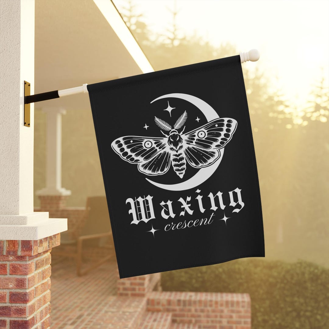 Waxing Crescent Moon Garden Banner, Wiccan Garden Flag, Moon Phases ...