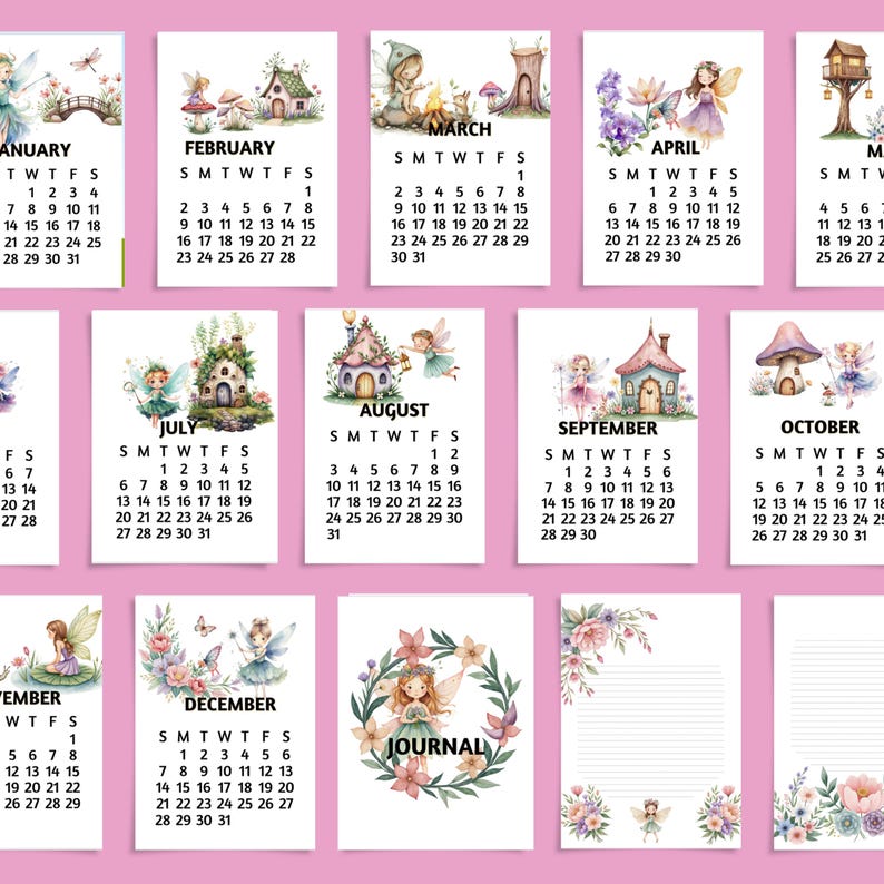 Garden Fairy Theme Printable Calendar 2025. Letter Size With Monthly ...