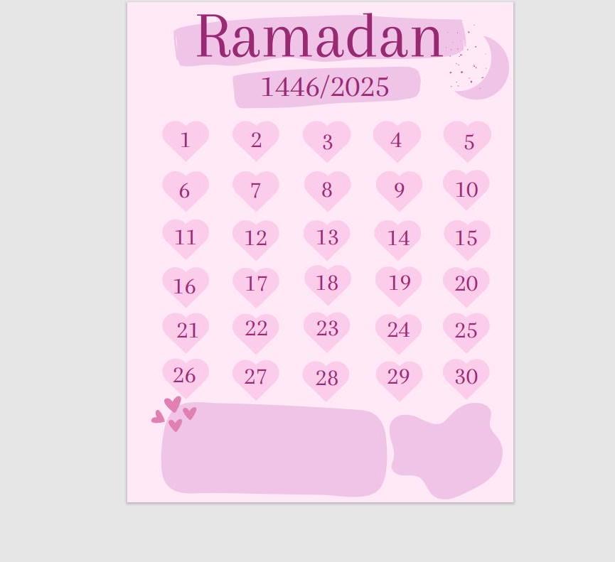 Printable Ramadan Chart Pink Cute Hearts - Etsy