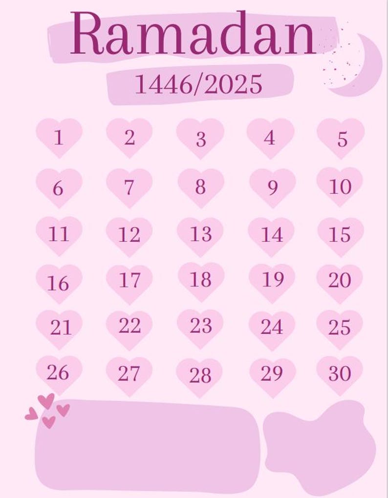 Printable Ramadan Chart Pink Cute Hearts - Etsy