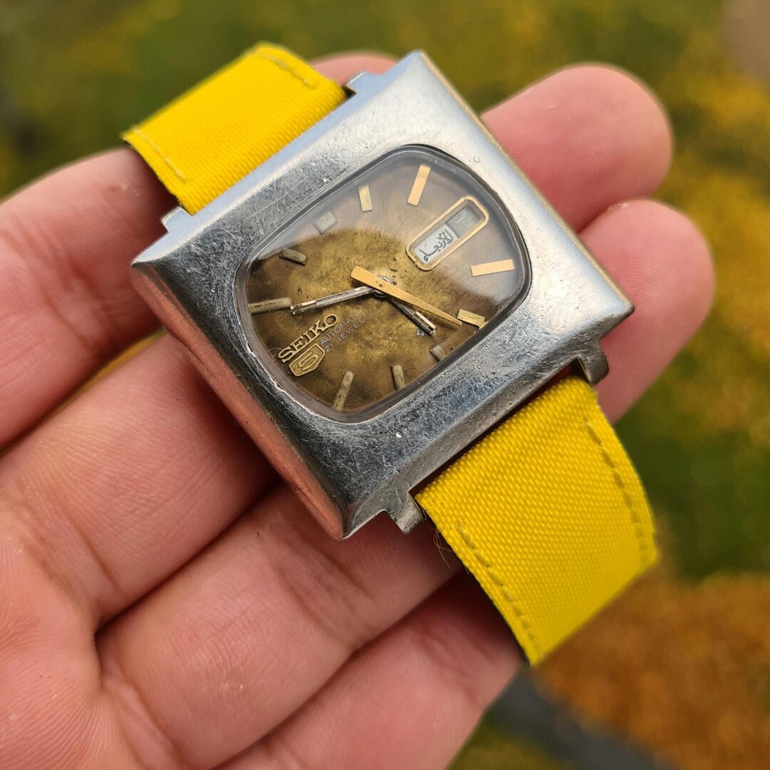 Unik Vintage Seiko 5 Automatic, TV ,gul, Men's Watch - Etsy